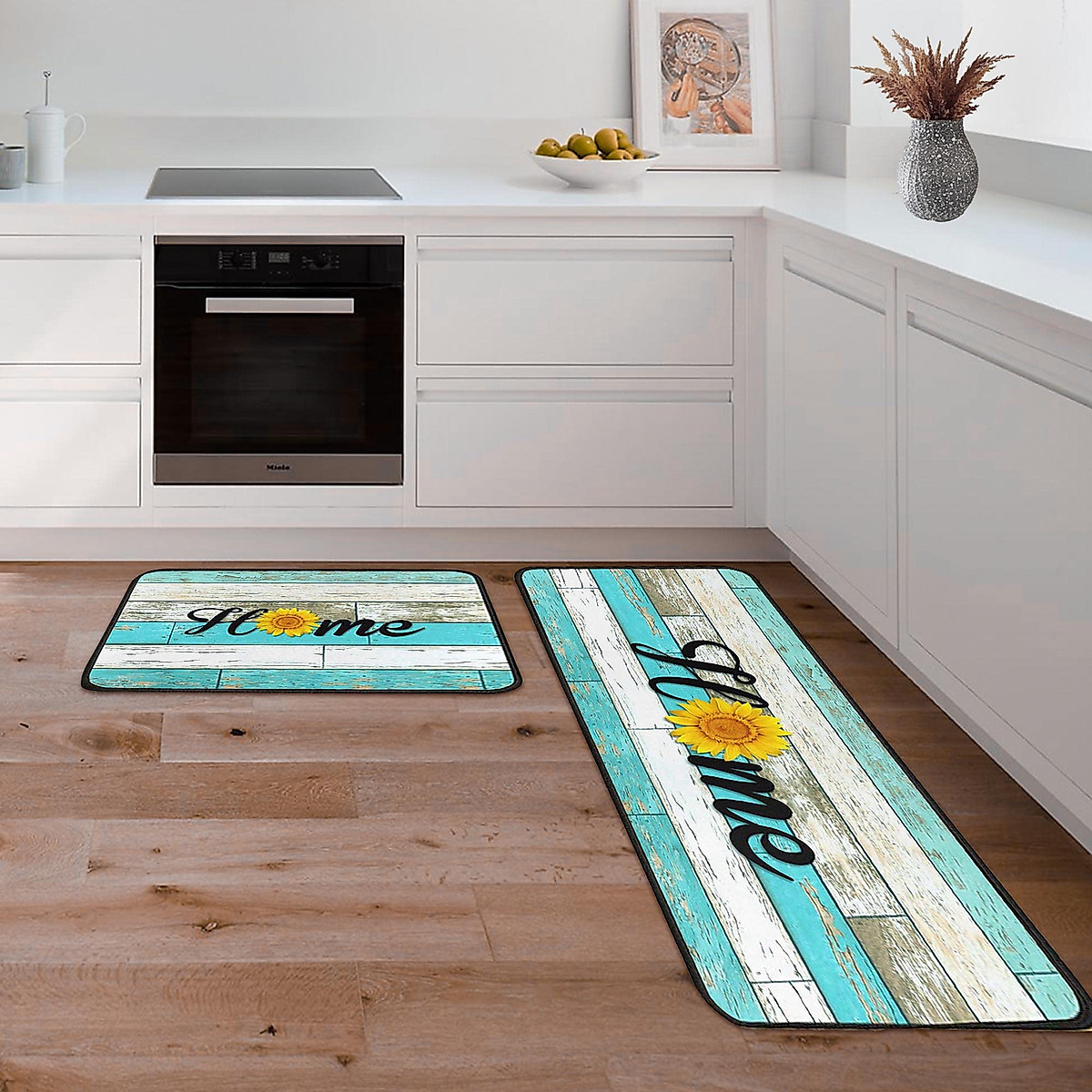flippana Teal Kitchen Rugs and Mats Non Skid Washable, Non-Slip Backing Kitchen Rug Set of 2 for Floor, Kitchen Decor Runner Rug Sets for Kitchen (17"x47.2"+17"x30", Teal)