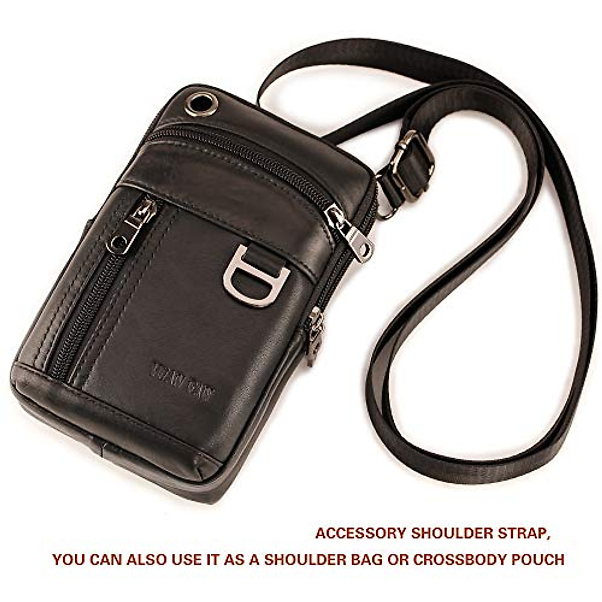 Mens Leather Cell Phone Holster, Vertical Belt Clip Cellphone Pouch,Purse Waist Bag Compatible with iPhone Google, Zipper Storage Phone Bag for Work,Hike