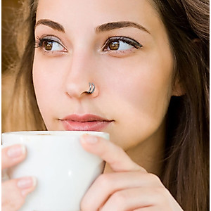 Jamboo Double Nose Ring Hoop Double Hoop Nose Ring for Single Piercing Surgical Steel Spiral Nose Ring Hoop 18G Double Nose Hoops for Women Men (3 Black Silver Rose Gold 18G)