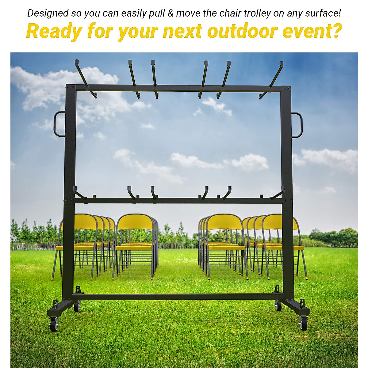 UPGORILO Folding Table and Chairs Cart - Innovative Mobile Chair Dolly, 84 Folding Chairs Capacity, Heavy Duty Metal Chair Rack with Outdoor Cover and Rubber Locking Wheels