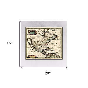 HomeRoots 16" X 20" Vintage 1652 Map Of Early North America Wall Art