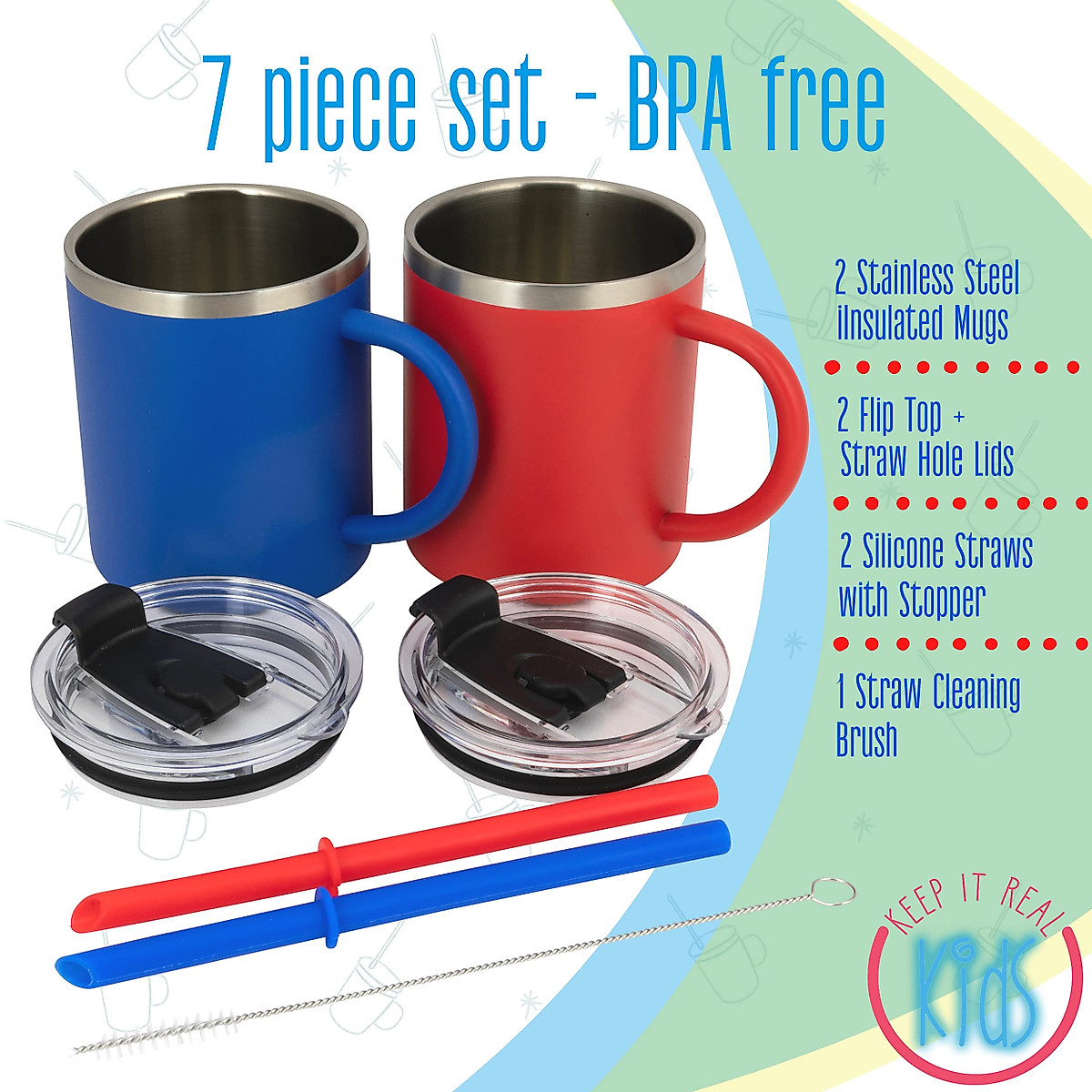 Real Deal Steel "Keep it Real Kids Mugs - 100% Lead and BPA Free Kids Coffee Mug for Hot Chocolate - Set of 2