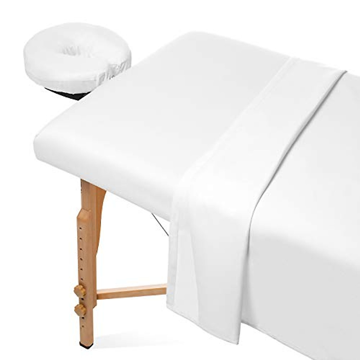 Saloniture 3-Piece Microfiber Massage Table Sheet Set - Premium Facial Bed Cover - Includes Flat and Fitted Sheets with Face Cradle Cover - White
