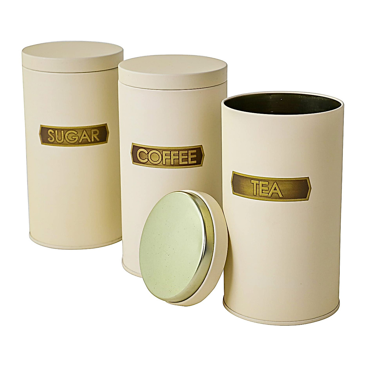 SARKAP Canisters Sets for The Kitchen – 3 Piece Kitchen Canisters for Countertop, Coffee Canister Tea Flour and Sugar Containers with Lids, Set of 3 Canisters Sets For The Kitchen (34Oz) (White)