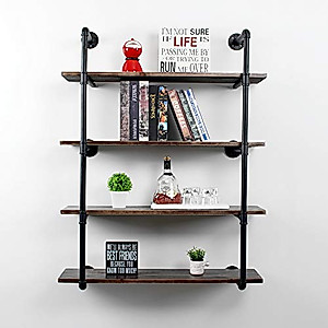 Weven 36" Industrial Pipe Bookshelf Wall Mounted,4 Tier Rustic Floating Shelves,Farmhouse Kitchen Bar Shelving,Home Decor Book Shelves,DIY Bookcase,Hanging Wall Shelves,Black