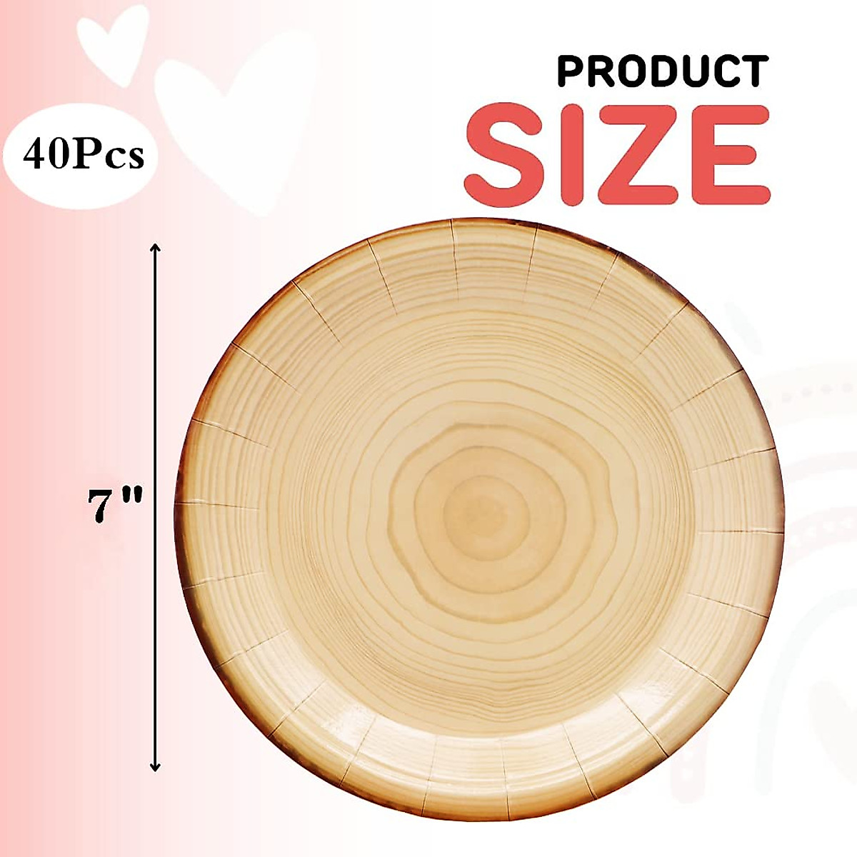 40Pcs Wood Grain Party Supplies Wood Grain Paper Plates 7" Rustic Wood Slice Dessert Plates Camp-Fire Party Supplies Camping Woodland Animal Baby Shower Lumberjack Theme Birthday Party Decorations