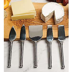RSVP International Endurance® Stainless Steel Cheese Knives, Set of 5 | Five Different Blades | Cut & Serve Cheeses in Style | Great for Parties, Events, or Home Use | Dishwasher Safe