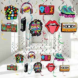 80s 90s Party Decorations Retro 1980s Hip Hop Hanging Swirls Ceiling Decor for Adults Back to The 80s 90s Throwback Birthday Neon Rock Party Supplies(Retro)