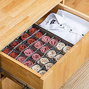 Qozary 2 Pack Socks Underwear Drawer Organizer Divider, 24 Cell or 16 Cell Collapsible Cabinet Closet Organizer Storage Boxes for Clothes, Socks, Lingerie, Underwear, Ties
