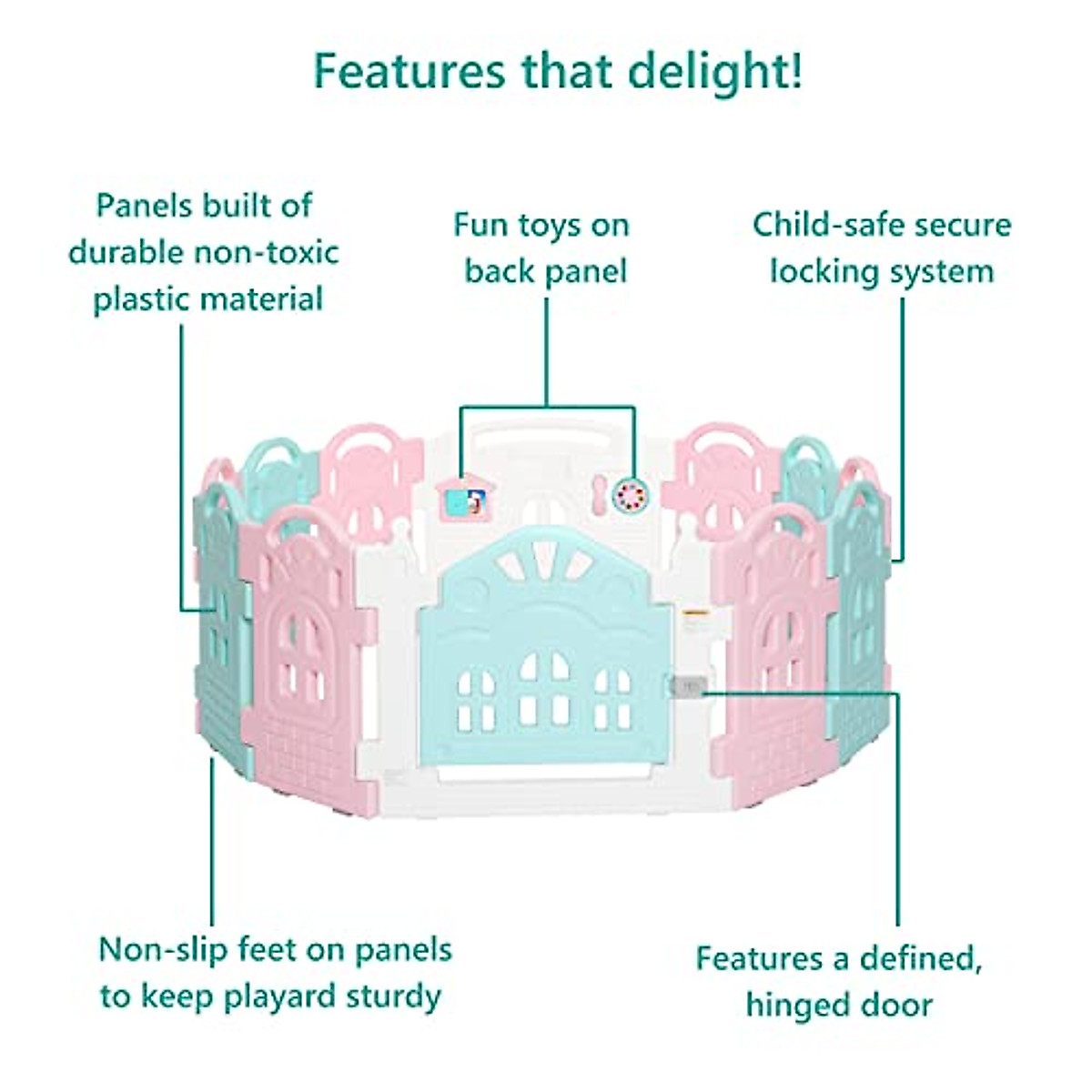 Dream On Me 12 Panel Rumi Baby Playpen in Pink and Blue, Easy to Fold and Store, Fun Game Panel, Indoor and Outdoor Playpen for Babies and Toddlers