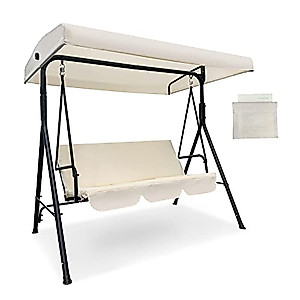 Outdoor Patio Swing Chair for 2-3 People, with Removable Cushion and Convertible Canopy, Weather Resistant Powder Coated Steel Frame, for Patio, Backyard, Garden (Light Off-White)