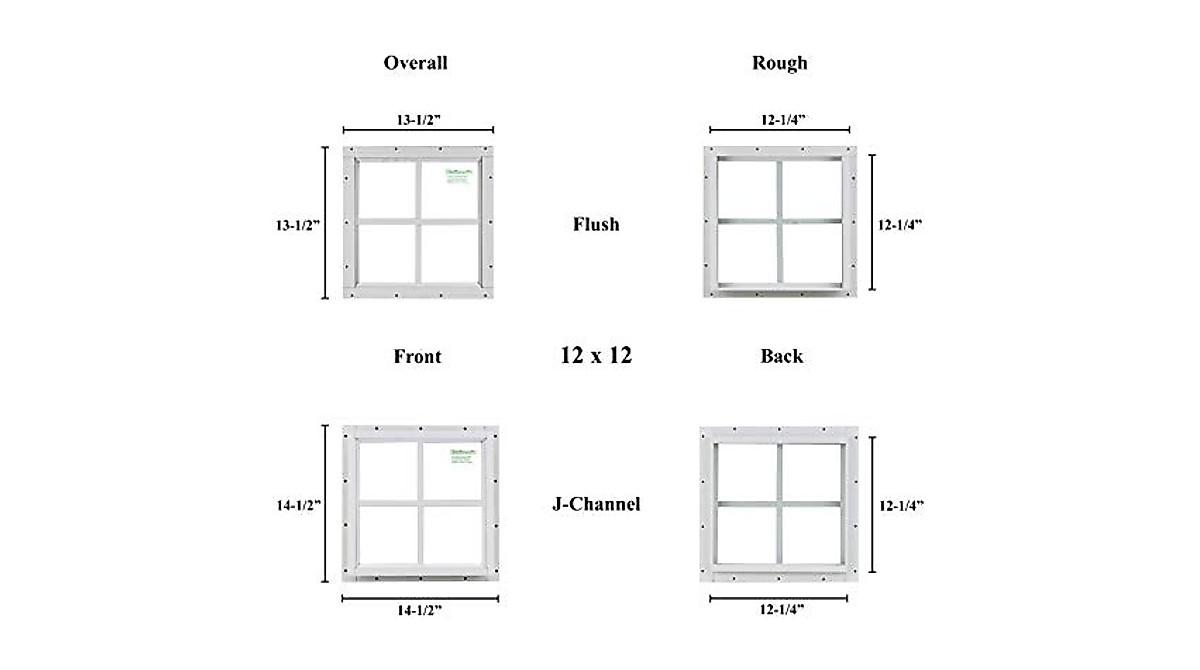 Square Shed Window 12" x 12" White Flush Mount | Durable, Easy Install
