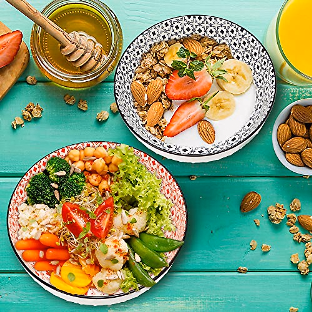 Farielyn-X 8.3" Large Salad Soup Ramen Bowls, 68 OZ Super Stackable Round Fine Porcelain Cereal Pasta Serving Bowl Sets, 2 Pack - Microwavable Ceramic Bowls - Heat and Cold Resistant Porcelain