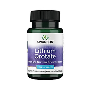 Swanson Lithium Orotate Antioxidant Mood Emotional Wellness Behavior Memory Support Supplement 5 mg 60 Veggie Capsules (Elemental Lithium)