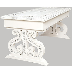 White Coffee Table,Wood Coffee Tables for Living room,Living room Centre Table,Wooden Coffee Table -Mango wood,Rectangular Wooden coffee Table,Tea Table,Wood Accent Table- 40x18 Inch Antique White