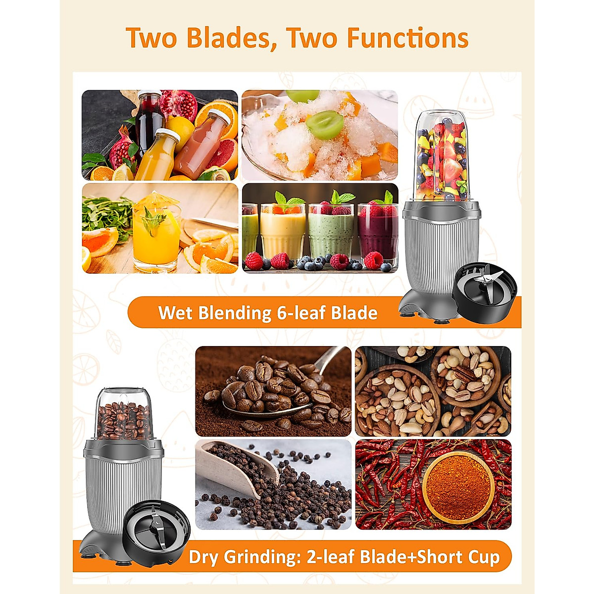 Smoothie Blender, 1000 W Upgraded Compact Personal Blender for Shakes and Smoothies, Juice, Frozen Drinks, Sauces & More, Smoothies Maker with 2 * 26 Oz To-Go Cups, 2*Spout-Lids