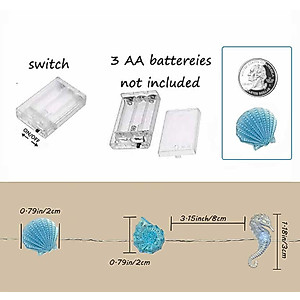 Cynzia Ocean Decor String Lights 40LED 13FT Nautical Seashell String Lights Battery Operated Fairy Lights Shell Seahorse Conch Nautical Theme Decorative Light for Bedroom Party Indoor Wedding Decor