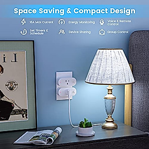 Smart Plug 15A, Alexa Outlets Work with Energy Monitoring, Remote Voice Control & Timer Schedule, No Hub Required, White, 4 Pack