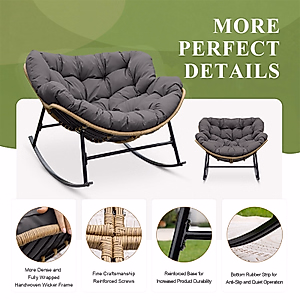 FINCATI Indoor Outdoor Papasan Rocking Chairs,Modern Large Reading Lounge Chair with Cushion,Rattan Royal Egg Chair for Bedroom Living Room Porch Garden(Dark Gray)