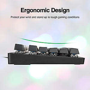 Rii RK908 Mechanical Gaming Keyboard RGB LED Rainbow Backlit Wired Compact Keyboard with Blue Switches 87 Keys for Windows PC Gaming