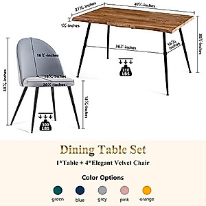 Homedot 5-Pieces Dining Table Set for 4,Unique Design Home Desk Thick Tabletop Dining Table with Stable Metal Legs & 4 Upholstered Dining Chair Soft with Stable Metal Legs for Kitchen,Dining Hall