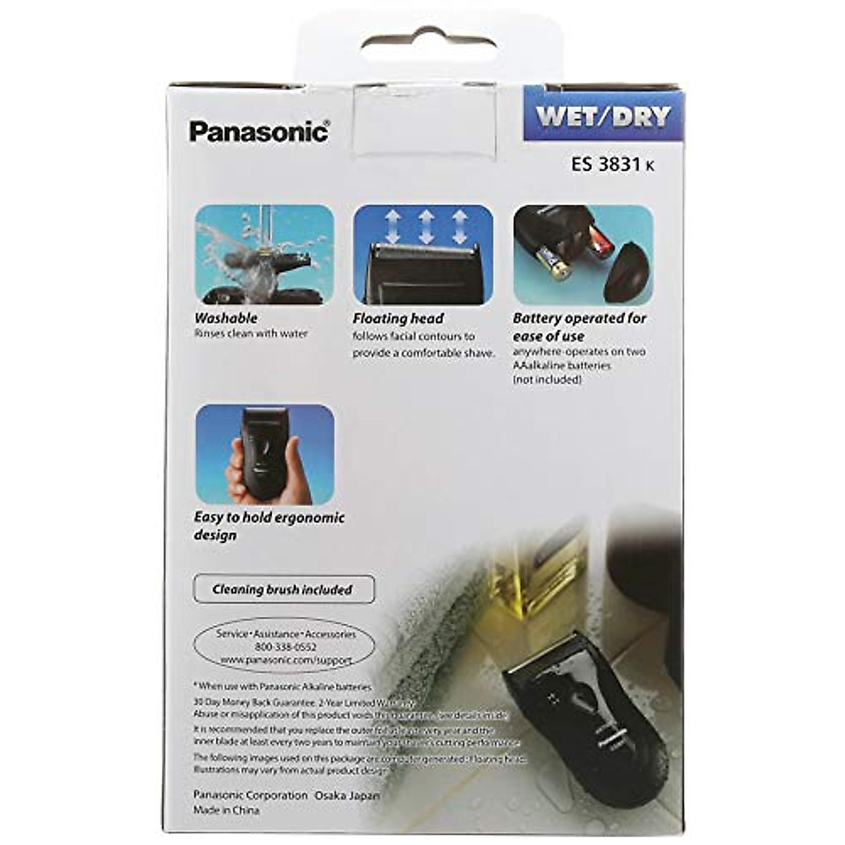 Panasonic Electric Razor for Men, Cordless Wet Dry Lightweight Shaver with Ergonomic Grip, ES3831K, Black