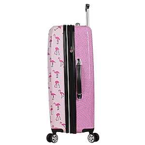 Betsey Johnson 26 Inch Checked Luggage Collection - Expandable Scratch Resistant (ABS + PC) Hardside Suitcase - Designer Lightweight Bag with 8-Rolling Spinner Wheels (Flamingo Strut)