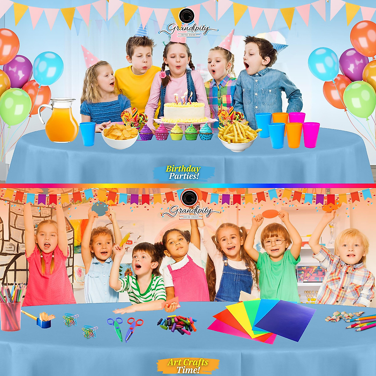 Grandipity 12 Pack Premium Disposable Plastic Tablecloth 84" Inch Decorative Round Table Cover - Sky Blue