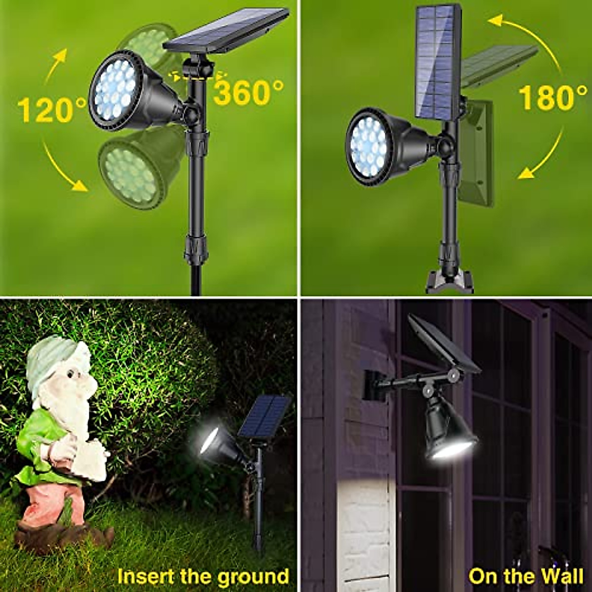 ROSHWEY Solar Spot Lights Outdoor, 600LM Solar Flood Lights Waterproof Solar Spotlight for Driveway Backyard Patio Landscape Deck Garage (Cool White, 2 Pack)
