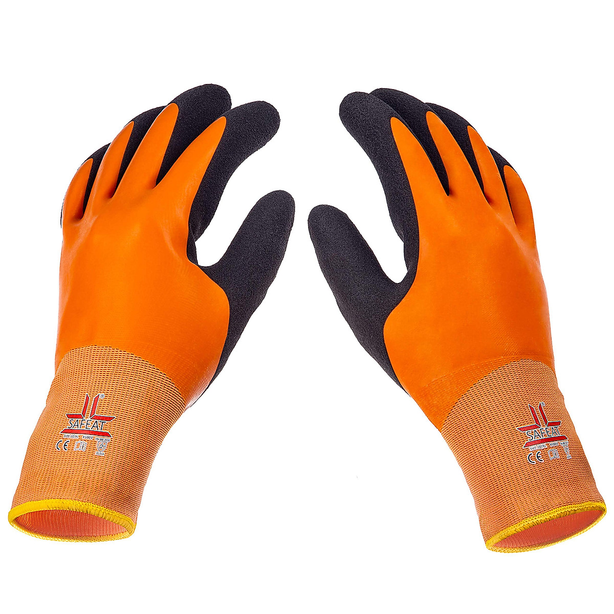 SAFEAT General Waterproof Work Gloves for Men and Women – Flexible, Double Coated Latex, Multipurpose, Sandy Grip Foam 1 Pair (Medium)