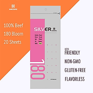 Haodong Beef Silver Leaf Gelatin Sheets - 180 Bloom (20 Sheets, 50g) - Gelatin Leaves for Baking and Cooking Mirror Glaze Dessert Jellies Mousse Cake