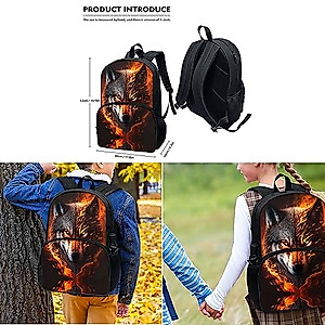 ZOCANIA Wolf Backpack for Boys Girls Fire Backpack 7Pcs Kids Back To School Backpack Sets with Lunch Box Pencil Case Water Bottle Bag Book Cover Key Chain Wrist Lanyard Book Bag