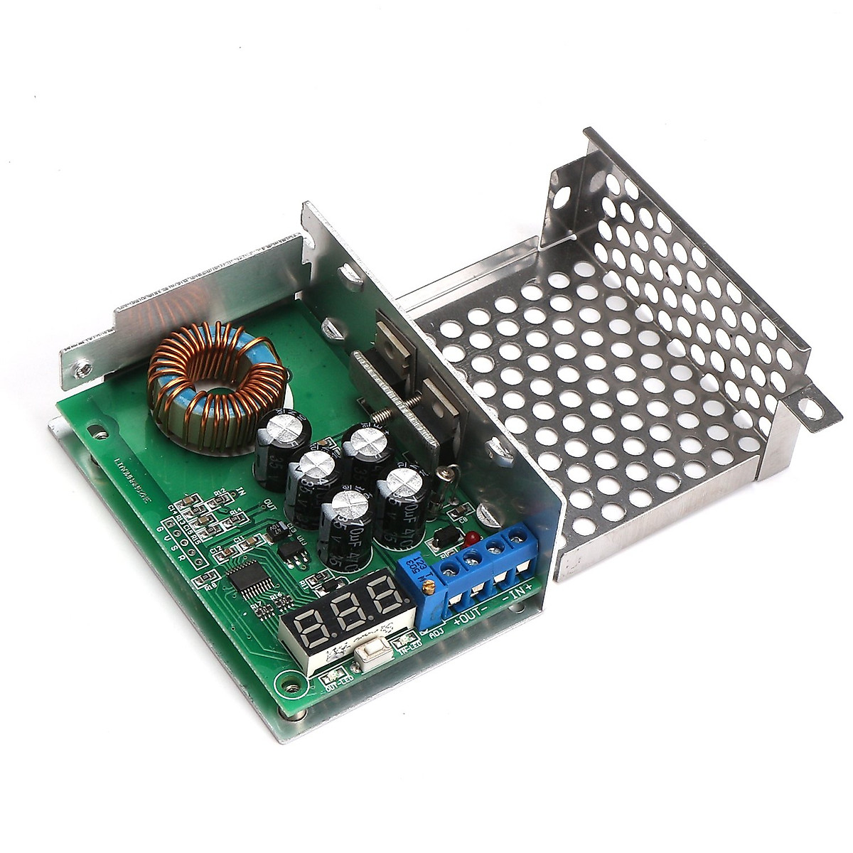 DROK® DC-DC Buck Converter 3.5-30V to 0.8-29V 10A Step-down Volt Adjustable Output Voltage Regulator Module Power Supply with High Accuracy Voltmeter Red Digital Tube Display