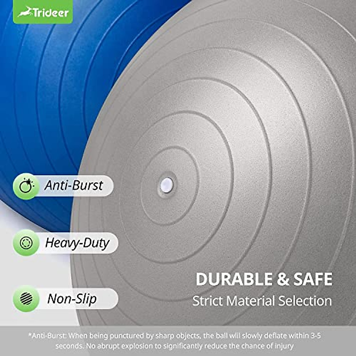 Trideer Extra Thick Yoga Ball Exercise Ball, 5 Sizes Ball Chair, Heavy Duty Swiss Ball for Balance, Stability, Pregnancy, Physical Therapy, Quick Pump Included (Gray, XL (68-75cm))