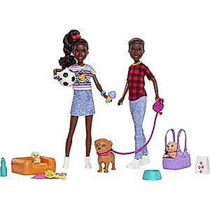 Barbie It Takes Two Doll & Accessories, Twins Playset with Brother & Sister Dolls, 3 Pet Puppies & 10+ Accessories