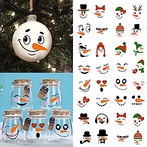iMagitek 36 Pcs Snowman Face Stickers for Christmas Ornaments Snowman Face Decals DIY Vinyl Stickers for Water Bottles Christmas Ball Refrigerator Window Clings Christmas Decorations