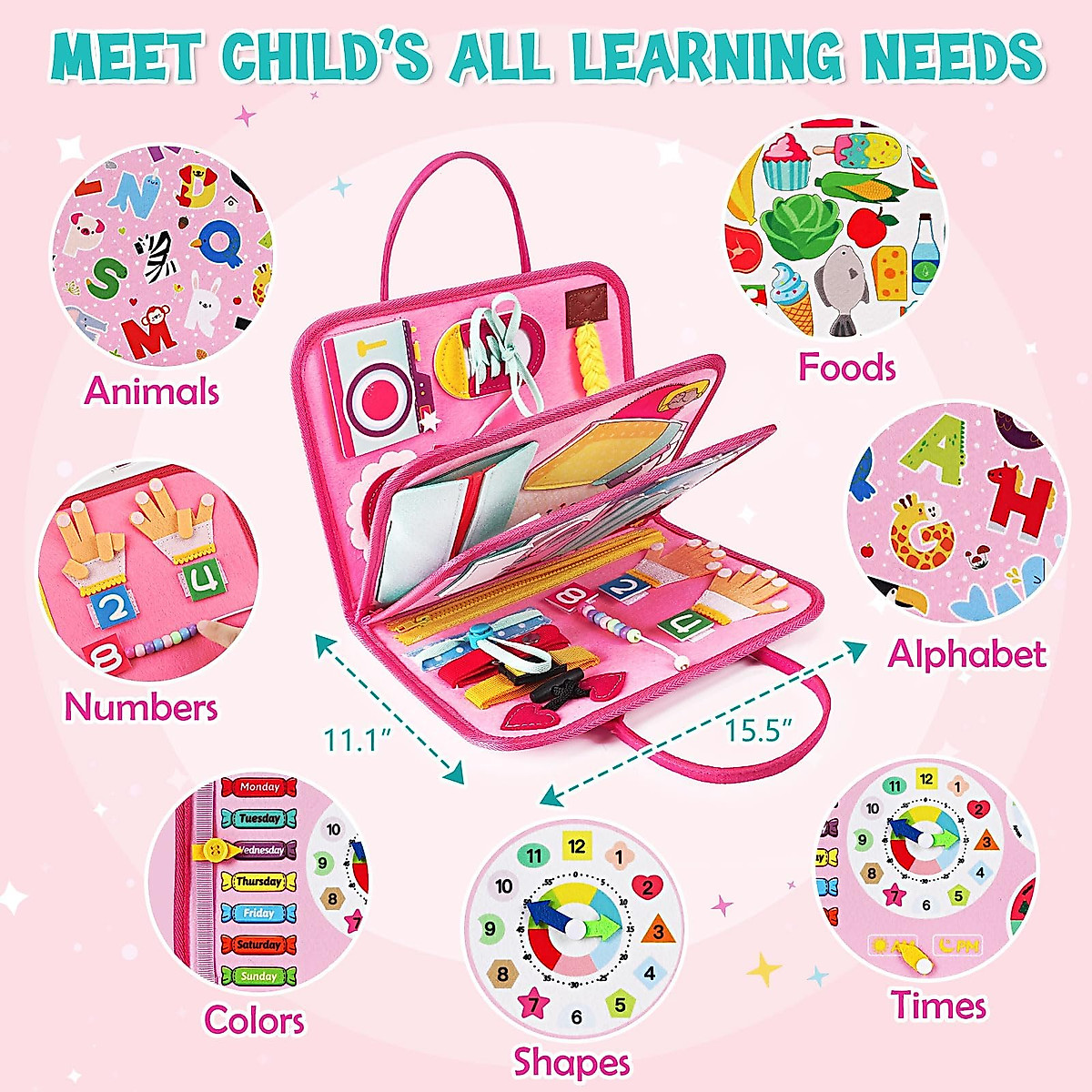 Palmatte Toddlers Busy Board Montessori Toys for 1 2 3 4 Year Old Boy Girl Gifts Sensory Board Sensory Toys for Toddler Activities Learning Fine Motor Skills Educational Toys for Toddler Travel Toys