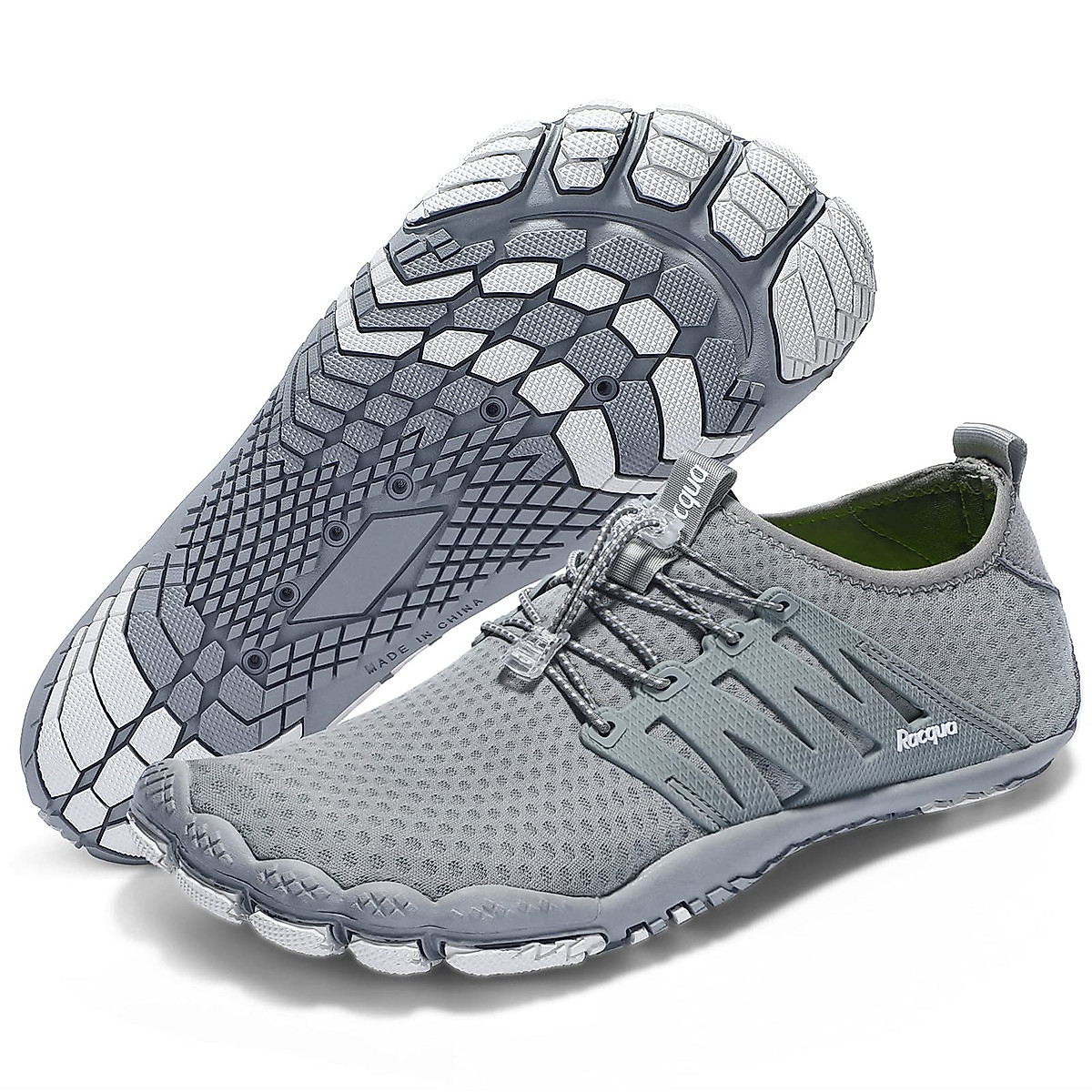 Racqua Swim Shoes Quick Dry Barefoot Water Aqua Sport Beach Surf Pool Hiking Diving Walking for Men Women Grey 15.5 W/14.5 M