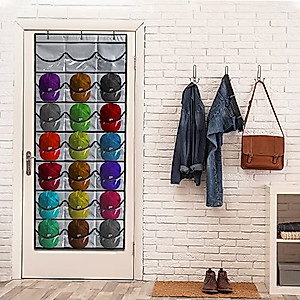 kingdalux Baseball Hat Rack 24 Pocket for Wall or Over The Door Cap Organizer with Clear Deep Pockets, for Hat Storage & Ballcap Caps Display Holder, Complete with Over Door Hooks