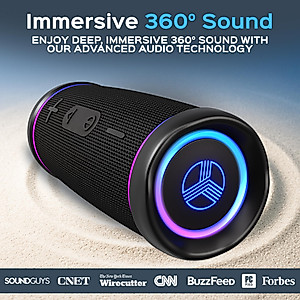 TREBLAB HD77 - Bluetooth Speaker - Loud 360° HD Surround Sound w/Bass, 30W Stereo, IPX6 Waterproof, 20H Battery Portable Speaker w/Bluetooth, Wireless Dual Pairing, Outdoor Blue Tooth Speaker