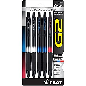 PILOT G2 Special Edition Premium Gel Ink Pen, Fine Point, Assorted Ink, 5-Pack (16973)