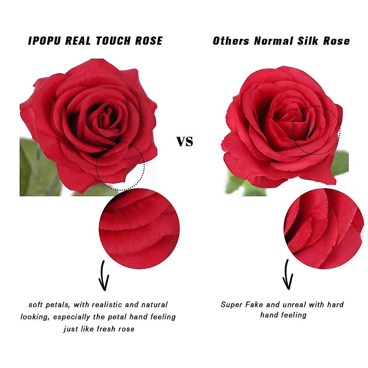 IPOPU Black Roses Artificial Flowers 12pcs Artificial Roses Real Touch Black Fake Silk Rose Flowers Floral Arrangement Faux Roses for Home Wedding Party Shop Garden Bridal Decorations DIY (Black)