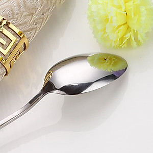 Teaspoons set of 6 Stainless Steel Classic Bead Teaspoons Dessert Spoon Stainless Steel Teaspoons Mirror Finish & Modern Design with Scalloped Edge Used in a Home Kitchen or Dining Room