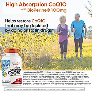 Doctor's Best High Absorption CoQ10 with BioPerine, Gluten Free, Naturally Fermented, Heart Health, Energy Production, 100 mg, 120 Count