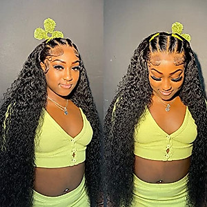 Water Wave Lace Front Wigs Human Hair Wigs for Black Women 13x4 Transparent Lace Frontal Wig Water Wave Wig Human Hair Glueless Wig Pre Plucked with Baby Hair 150% Density Curly Lace Front Wig Human Hair Wet and Wavy Wigs Natural Color 30 Inch