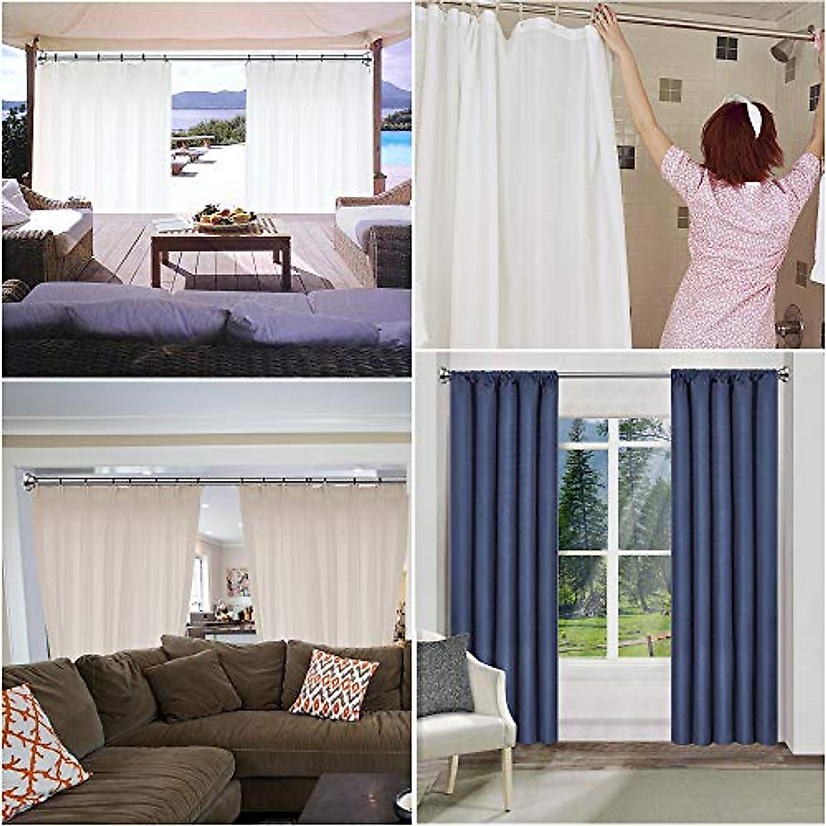 TEECK Shower Curtain Rod, 48-85 Inch Adjustable Tension Spring, Premium Stainless Steel, Anti-Slip, No Driling, No Rust, for Bathroom,Silver,Easy to use