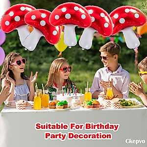 Ckepvo 6pcs Large Mushroom Balloons Mushroom Party Decorations,31 Inch Mushroom Decor Foil Balloons,Mushroom Balloon For Wedding Celebration Forest Plant Themed Party (A-Red)