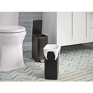 KOHLER 31319-BST Bathroom Trash Can, 1.6 Gallon, 6-Liter Step Can, Quiet-Close Small Trash Can with Foot Pedal, Black Stainless