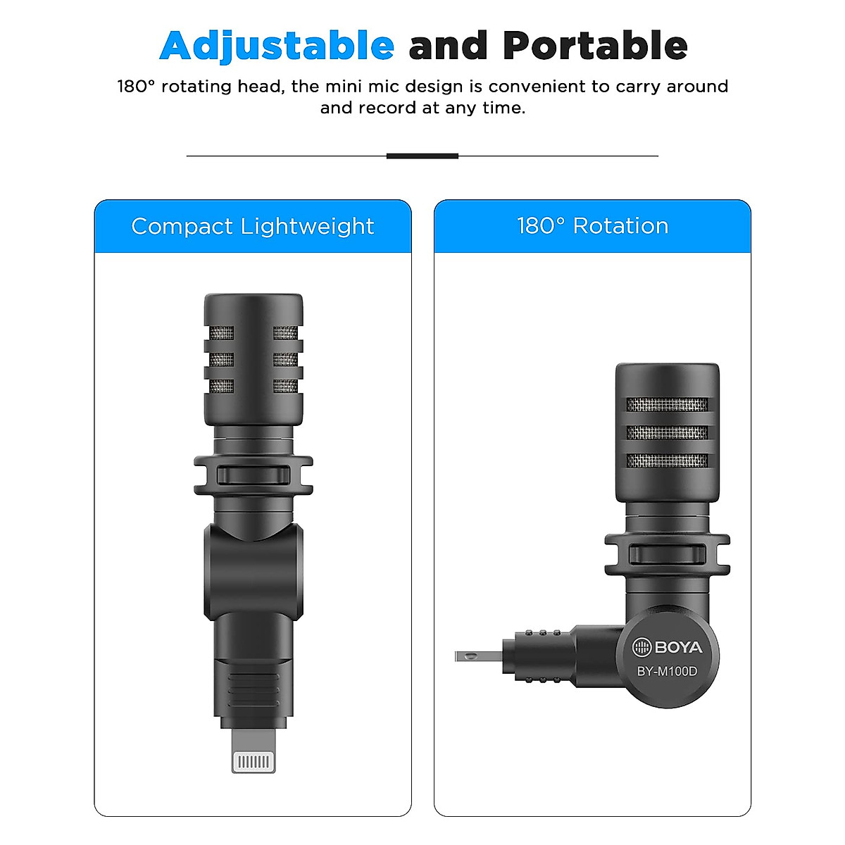 BOYA BY-M100D iPhone Microphone Mini Plug&Play Phone Microphone for iPhone 14/14 Pro/13/iPad/IOS with Lightning Port for YouTube/Vlog/Interview