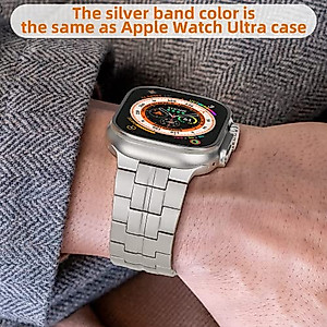 iiteeology Compatible with Apple Watch Band 49mm 45mm 44mm 42mm, Titanium Strap for Men with Double Button Clasp for iWatch Ultra SE Series 8 7 6 5 4 3 2 1, Silver